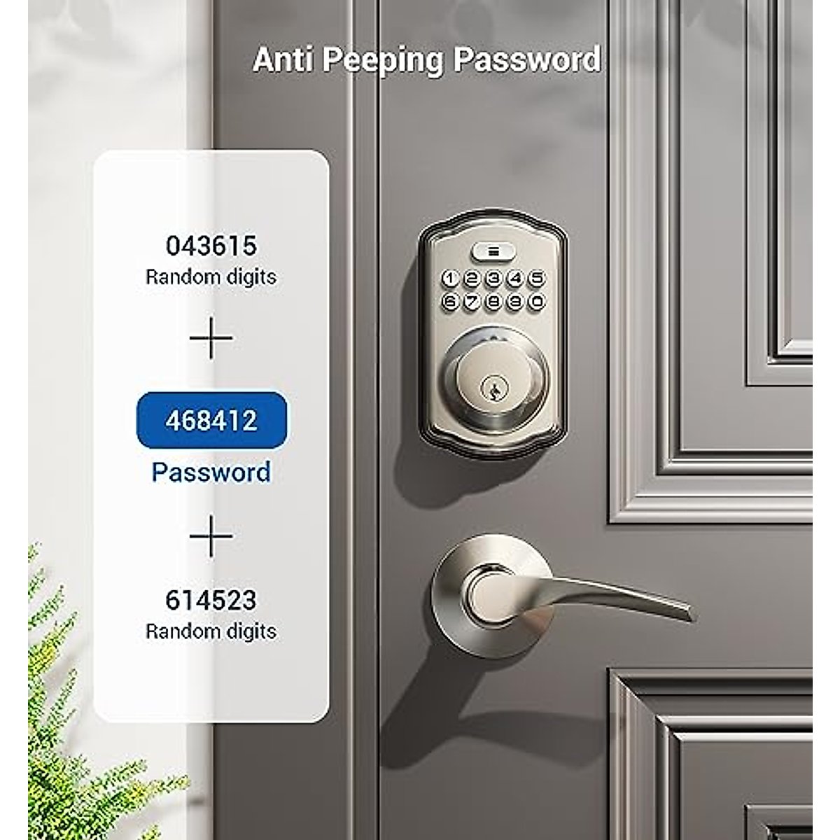Veise Keyless Entry Door Lock with 2 Lever Handles - Electronic Keypad Deadbolt, Auto Lock, Easy Installation Digital Smart Code Door Lock, Front Door Handle Set, Satin Nickel