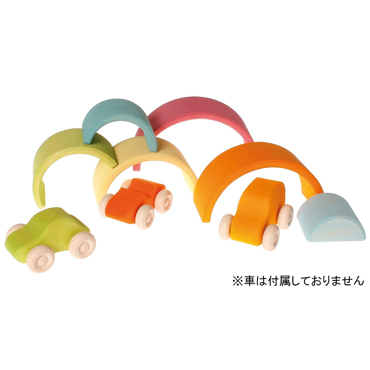 Grimm's Spiel und Holz Design Large 6-Piece Pastel Rainbow Stacker, Open-Ended Wooden Nesting & Stacking Toy Blocks