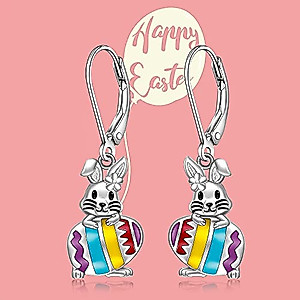 Easter Bunny Earrings for Women Sterling Silver 925 Cute Bunny Rabbit Earrings Easter Egg Dangle Jewelry Holiday Birthday Gifts