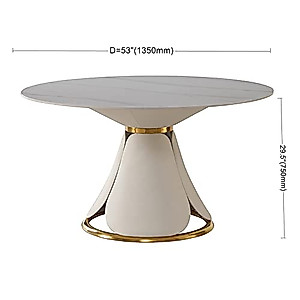 Legendstone Kitchen Dining Table, Round Marble Dining Table for 4-6, Compact Space w/53 Sintered Stone Tabletop, Lotus Shape Design & PU Leather Wrapped & Metal Base (1PC Table)