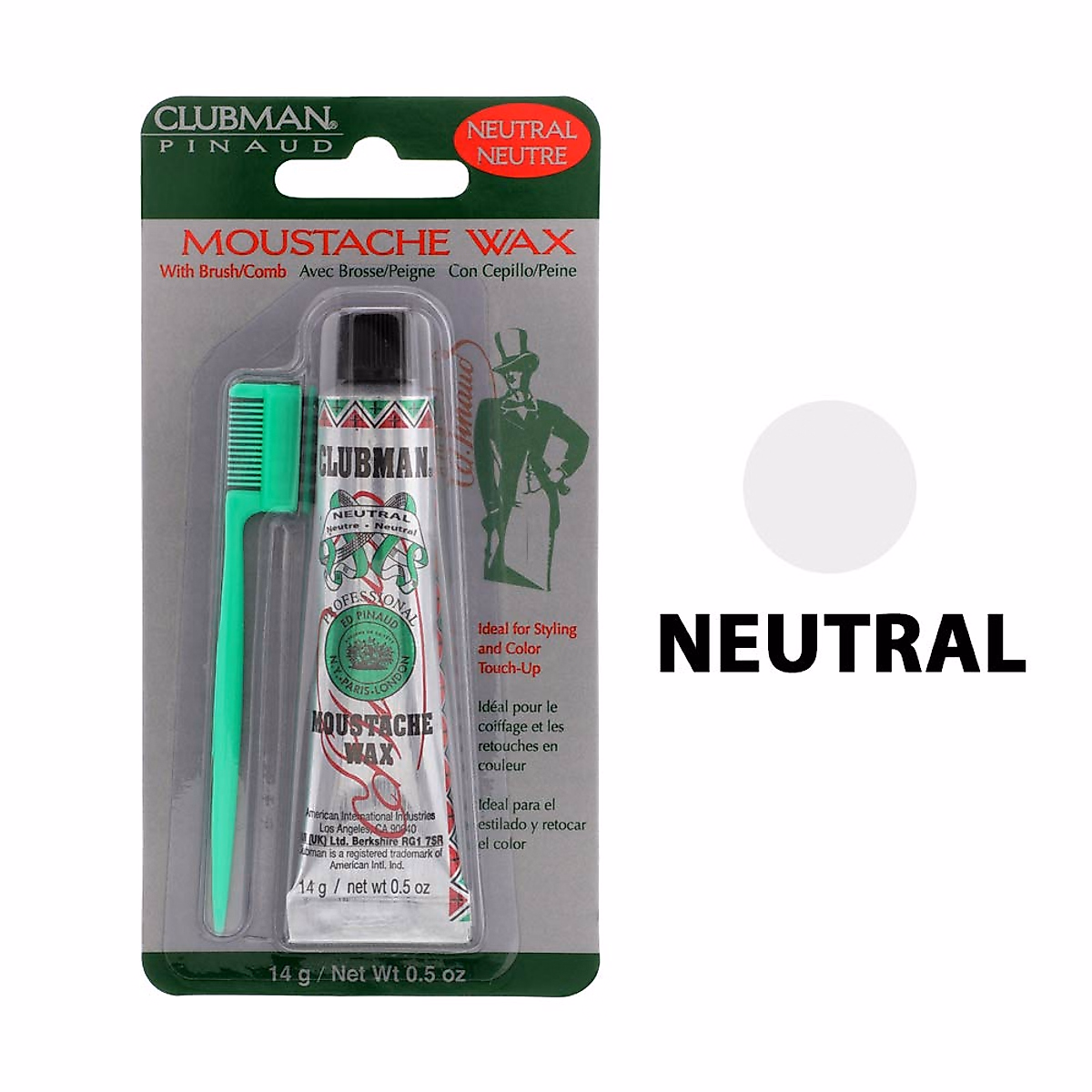 Clubman Moustache Wax Hang Pack, Neutral Color 0.5 oz x 3 packs