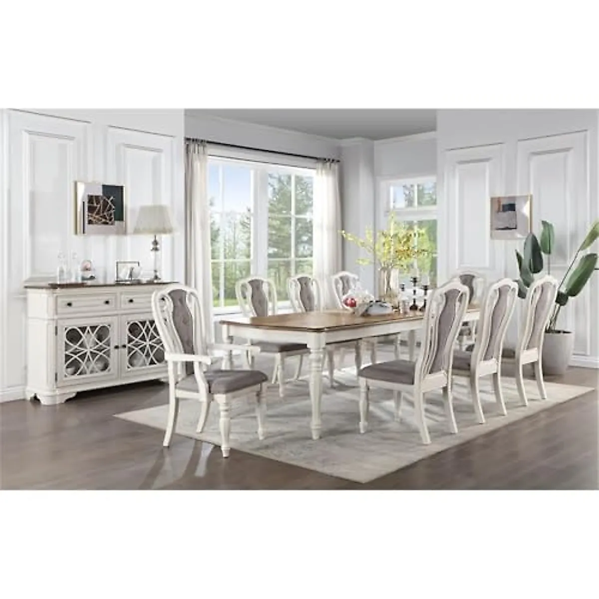 Acme Florain Wooden Arm Chairs in Gray and Antique White (Set of 2)