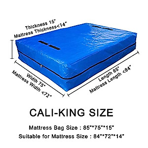 IWVA Mattress Storage Bag, Heavy-Duty Waterproof with 8 Handles Mattress Cover for Moving, Strong Zipper, Reusable, Ultra-Thick Mattress Protector (Cali King)