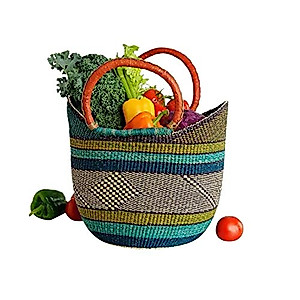 Large Yikene Ghanaian Wing U-Shopper Bolga Basket Fair Trade - 16"-18" Across (Green)