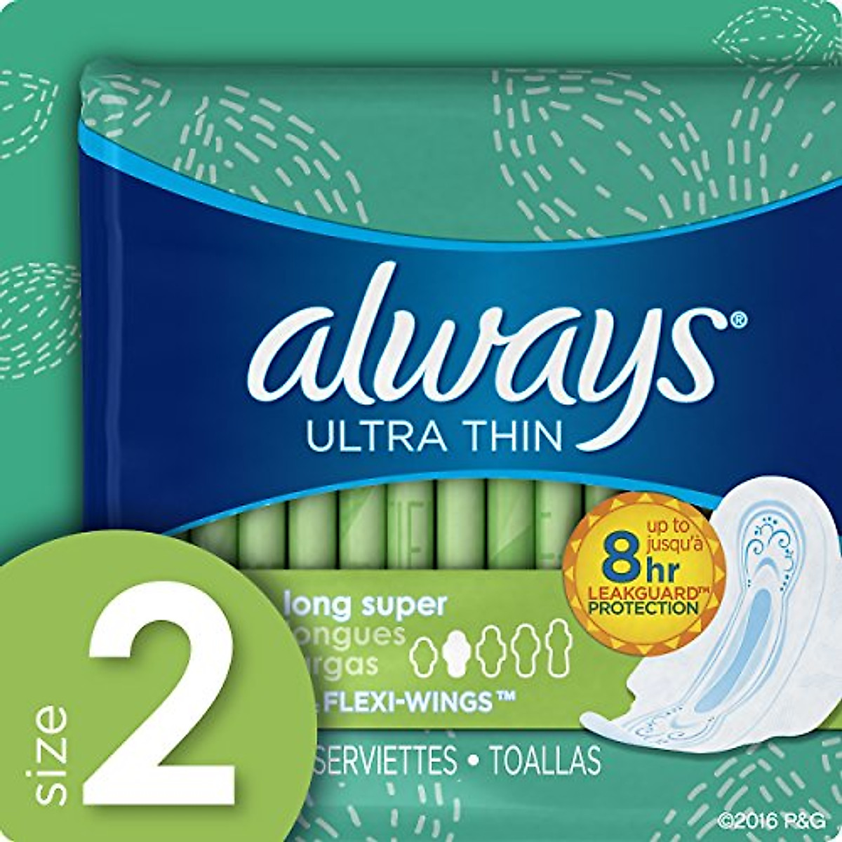 Always Ultra Thin, Size 2, Super Pads With Wings, Unscented, 16 Count