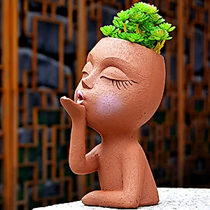 LovTocTic Head, Face Planters, Kissing Girl Flowerpot, Lady Head Flower Pot, Female Kiss Faces Small Resin Art Succulent Pots for Indoor Outdoor Plants, Kissy Brown
