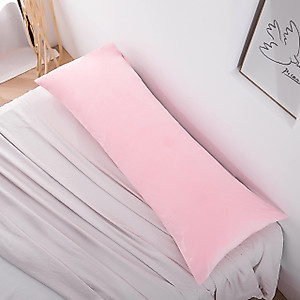 TELUS Velvet Body Pillow Cover with Zipper, Super Soft and Cozy Luxury Fuzzy Flannel Pillow Cases Cover 20x54 Inches, Luxury Long Body Pillow Pillowcase, Pink