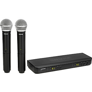 Shure BLX288/PG58 UHF Wireless Microphone System - Perfect for Church, Karaoke, Vocals - 14-Hour Battery Life, 300 ft Range | includes (2) PG58 Handheld Vocal Mics, Dual Channel Receiver | H9 Band