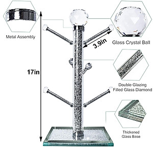 Coffee Mug Tree Rack，Crushed Diamonds Coffee Mug Holder Tree，Vertical Bottle Dryer Rack ,Tree Branch Shaped Crystal Glass Bottle Dryer，Coffee Cups Rack with 6 Hooks，Mug Rack for Kitchen Cafe（silver）