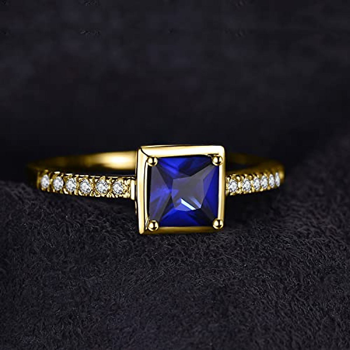 JewelryPalace Square Cut 1ct Created Sapphire Simulated Emerald Solitaire Rings for Her, 14K Yellow Gold 925 Sterling Silver Promise Ring for Women, Gemstone Jewelry Sets Rings 4.5