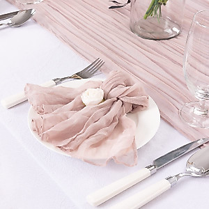 DeZerlor Dusty Pink Cheesecloth Table Runner Boho Gauze Table Runner Rustic Sheer Table Runner 120 inches Long for Wedding Bridal Baby Shower Spring Table Decor
