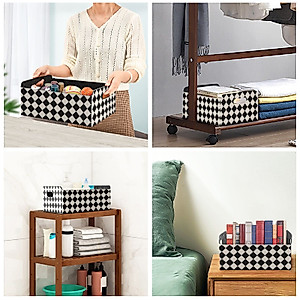 CaTaKu Foldable Storage Basket Black and White Checkered Collapsible Felt Storage Bins with Handle Drawer Organizer Bin Cube Shelf Box for Organizing Closet Clothes Office Books Bedroom