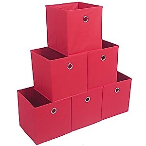 Amborido Storage Cubes Foldable Drawers Office Toys Room Organizer Cubby Clothes Fabric Kids Bins 6 Pack (Red)
