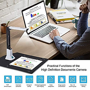 8MP USB Document Camera For Teachers, High Definition Portable Scanner With OCR Text Recognition Function, Real-time Projection Video Recording Versatility A4 Format Used for Office Education Training