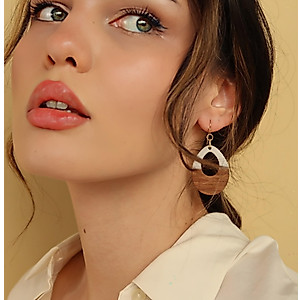 POMINA Lightweight White Earrings for Woman Oval Teardrop Dangle Earrings Geometric Colored Resin Wood Earrings Two Tone Color Spring Gold Drop Earrings (Teardrop Clear)