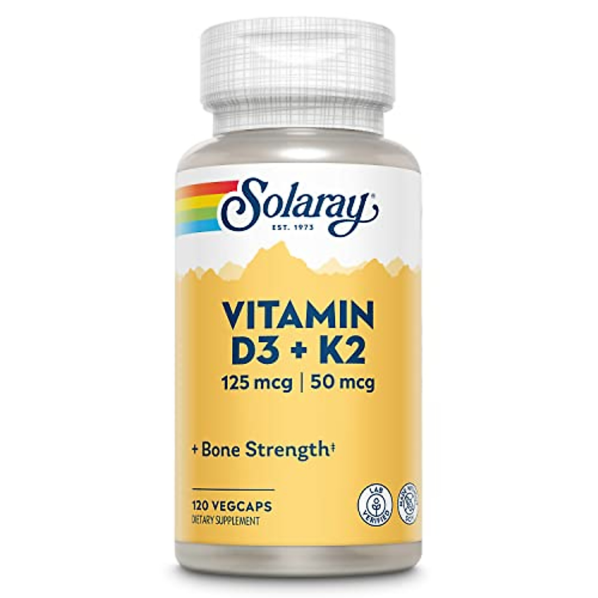 SOLARAY Vitamin D-3 + K-2, Calcium Absorption, Bone Strength, Cardiovascular & Immune Function Support (120 Count (Pack of 1))