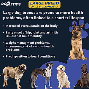 Dogletics Large Breed Daily Multivitamin - Formulated for Large Dogs & Their Unique Health Needs, 90ct Delicious Bacon Flavor