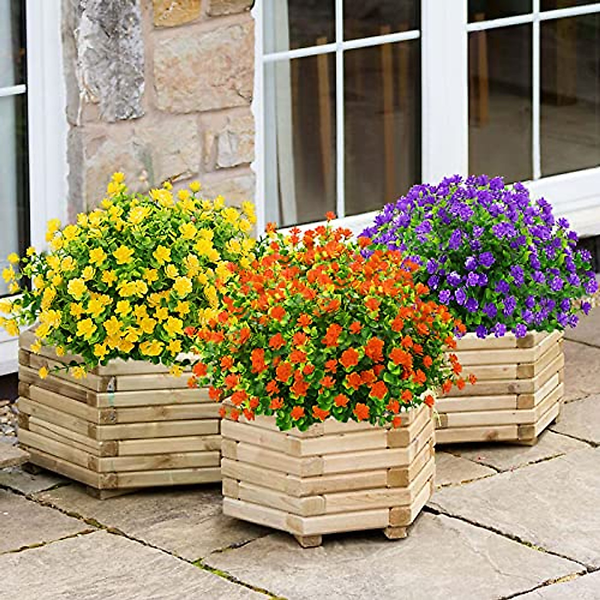 GREENRAIN 6 Bundles Artificial Flowers Outdoor Fake Flowers for Decoration UV Resistant No Fade Faux Plastic Plants Garden Porch Window Box Décor (Yellow)