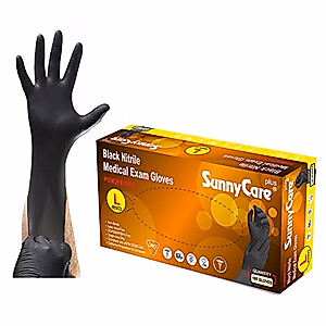 SunnyCare 5.0Mil Black Nitrile Medical Exam Gloves Powder Free Size: Large 100pcs/box