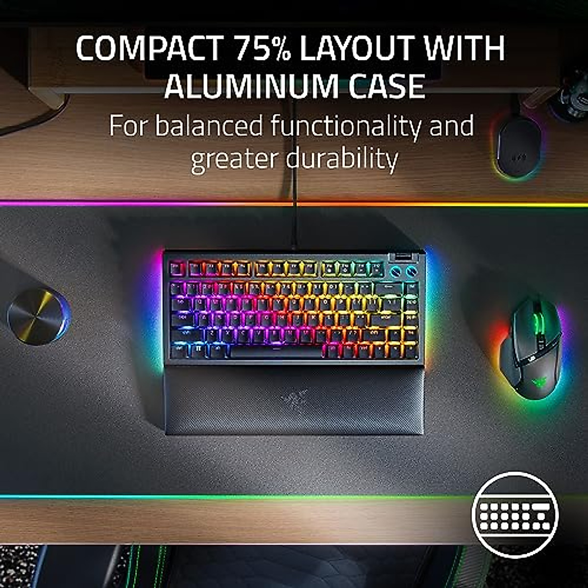 Razer BlackWidow V4 75% Mechanical Gaming Keyboard: Hot-Swappable Design - Compact & Durable - Orange Tactile Switches - Chroma RGB - MF Roller & Media Keys - Comfortable Wrist Rest - Black