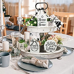 10 Pcs Farmhouse Tiered Tray Decor Farmhouse Home Decor Mini Signs Rustic Home Wood Sign Cutting Broad House Shaped Table Decor Buffalo Plaid Farm Fresh Sign (Home Style)