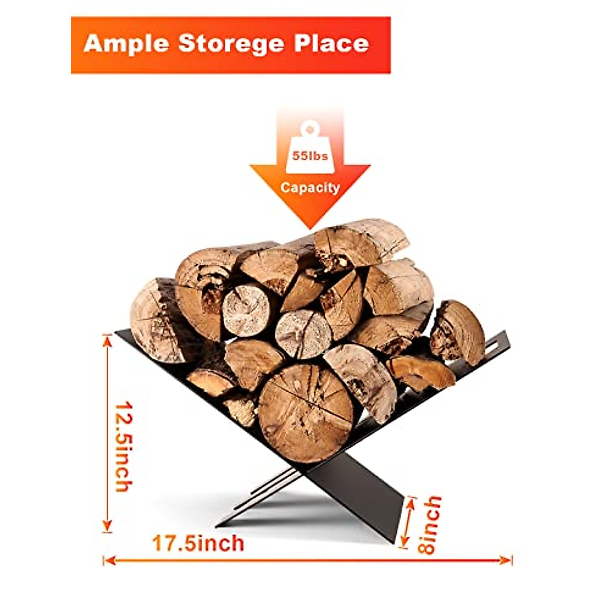 DEERFAMY Firewood Rack Indoor, Heavy Duty Log Holder for Outdoor Fireplace Wood Storage, Black