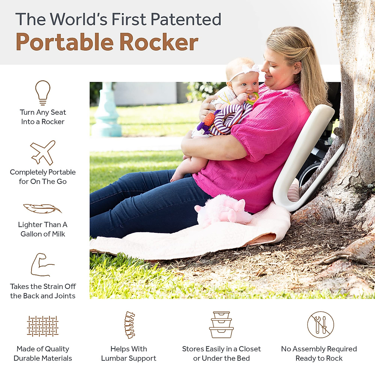 READY ROCKER Portable Rocking-Chair - Ideal for Nursery Furniture, Home-Office-Chair-Outdoor-Use, Travel for Moms, Dads, Seniors - Replaces Need for Glider - Baby Registry-Shower Gift | Carbon