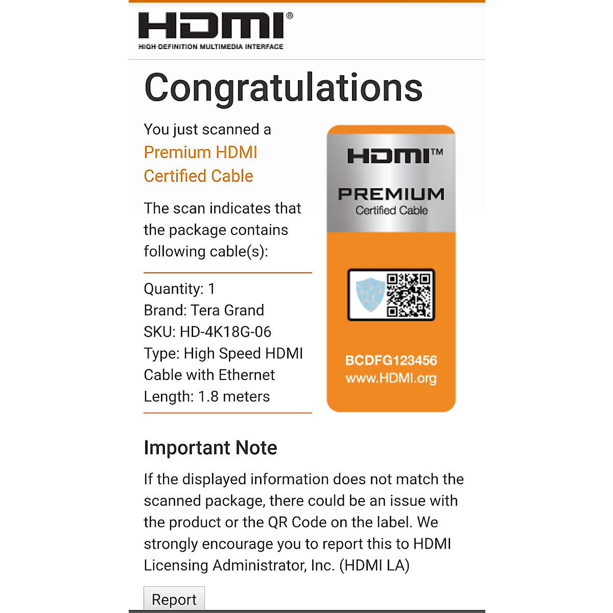 Tera Grand - Premium High Speed HDMI Certified 2.0 Cable with Aluminum housing, Supports 4K HDR Ultra HD 18 Gbps 4K 60Hz HDCP 2.2, 6 Feet