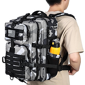 Hannibal Tactical 45L MOLLE Assault Pack, Tactical Backpack Military Army Camping Rucksack with Bottle Holder, 3-Day Pack Trip w/USA Flag Patch, D-Rings, Urban