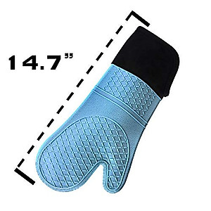 SNOMYRS Silicone Oven Gloves and 2-Piece High Temperature Resistant Silicone Hand Clip 2-Piece Non-Slip Coaster Silicone Coaster for Hot Surfaces (Blue)