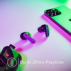 New Soul S-Play Bluetooth Wireless Earbuds | 40ms Low Latency, Gaming and Entertainment in Ear Headphones with Microphone | Water Resistant, Wireless Charging Case, 28 Hours of Playtime | Psi Purple