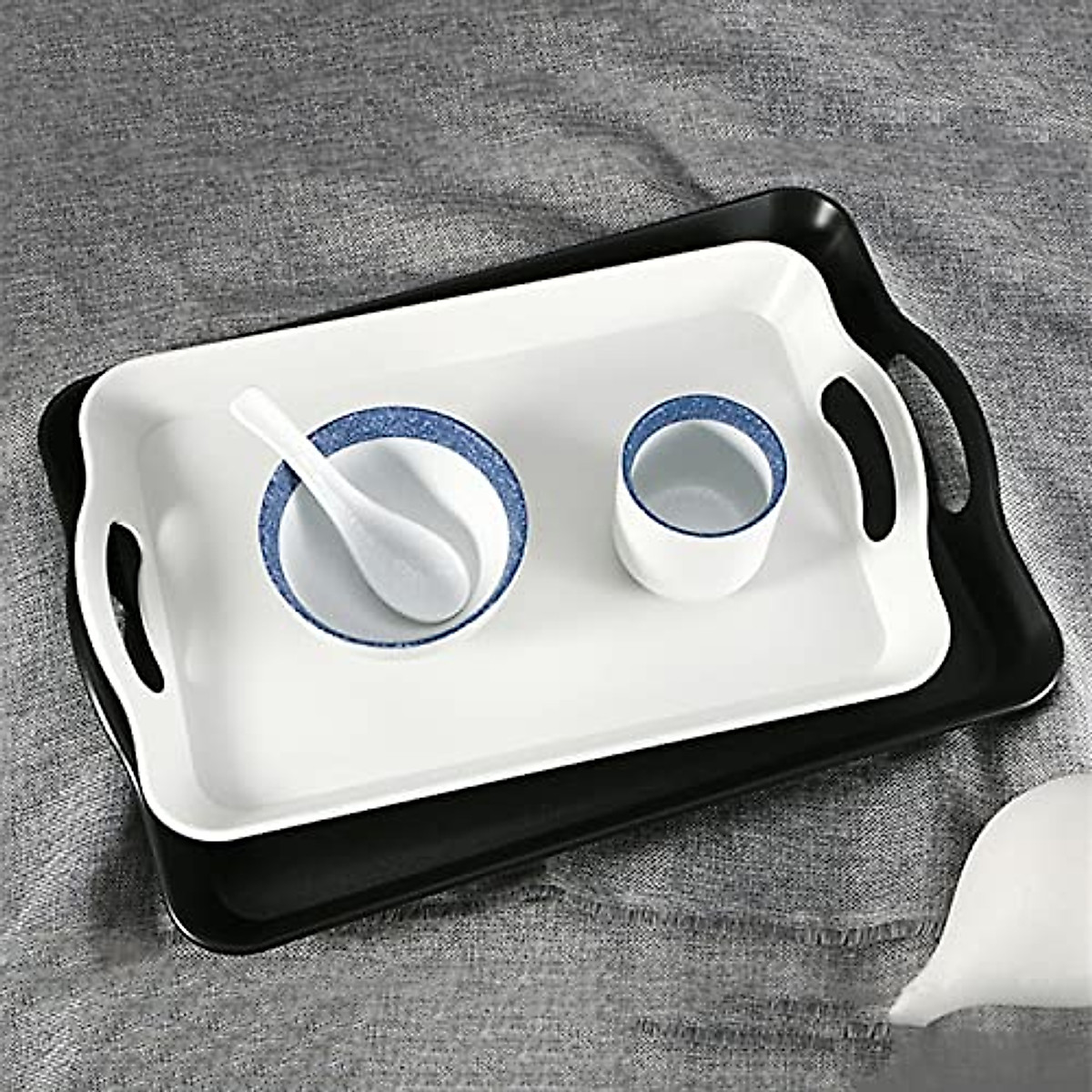 JHSLXD Retro Trays Kitchen/Dining Room Serving Trays Multi-Purpose Trays Breakfast Trays Non-Slip Fruit Trays Creative Rectangle Water Cup Trays,Black,51.5CM