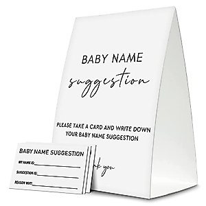 Yuansail Baby Name Suggestion For Baby Shower Games, White Name Suggestion Game Card, Party Favors Supplies Decorate For Baby Showers Game Cards, 1 Sign & 50 Cards Per Pack –(bbname-001)