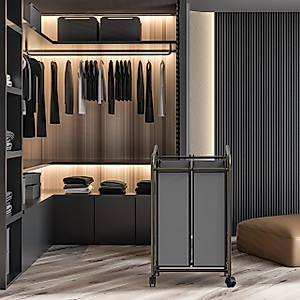 Simple Houseware 2 Bags Laundry Sorter, Dark Grey