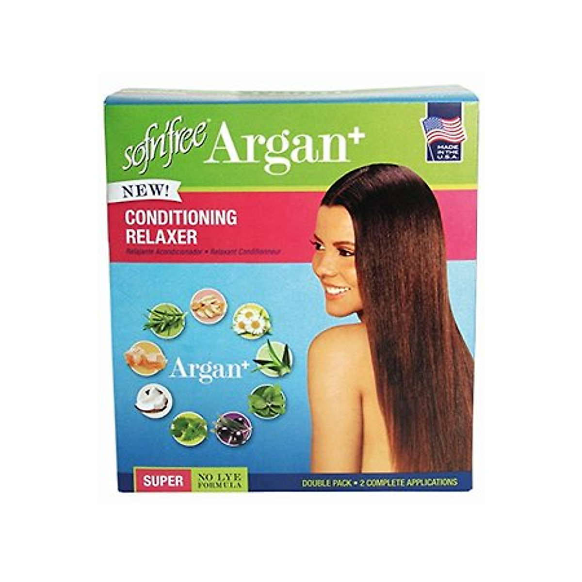 Argan+ No-Lye Conditioning Hair Relaxer Super Strength Double Pack Kit - Conditions, Strengthens, Smooths, and Relaxes Resistant Hair Gently with Olive Oil - Sofn’Free GroHealthy - Single
