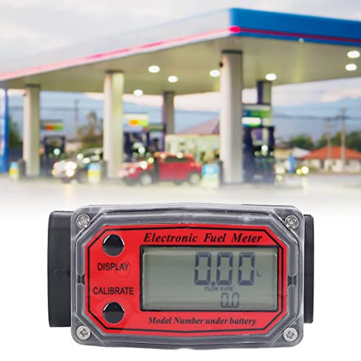Turbine Flow Meter Modular Design High Precision Digital Display Lithium Battery Fuel Gauge for Gas Station Equipment (Red)