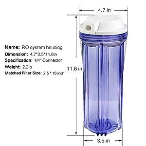 Geekpure 10 Inch Reverse Osmosis Water Filter Housing for RO Filtration System -1/4" Port-2.5" x 10"-Clear
