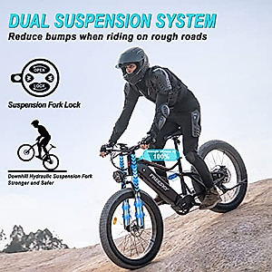 FREESky Electric Bike for Adults 1000W BAFANG Motor 48V 20Ah Samsung Cells Battery Ebike, 26" Fat Tire Full Suspension Electric Bicycles, 35MPH Snow Beach Mountain E Bike Shimano 7-Speed UL Certified