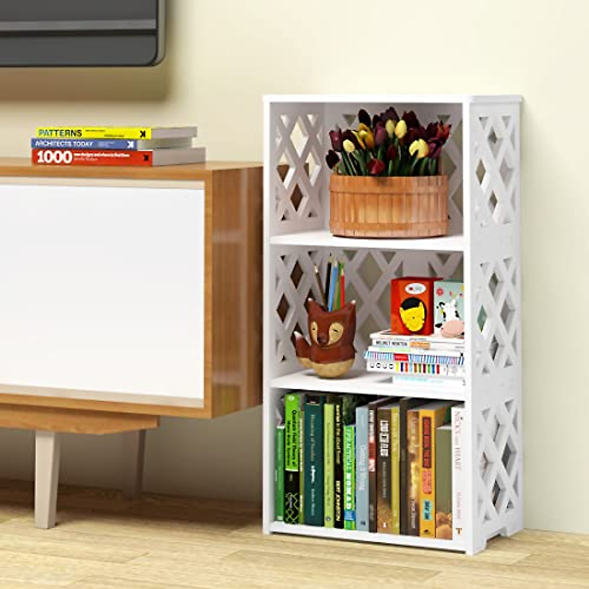 Rerii Bookcase, 4 Tier Kids Small Bookshelf 3 Shelf, Book Organizer Storage Open Shelf Rack, Display Shelves for Bedroom Living Room Bathroom Office, White