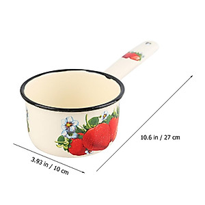 DOITOOL Enamel Milk Pan Vintage Chinese Mini Butter Warmer Nonstick Saucepan Pan with Pour Spout Melting Pot Enamelware for Induction Electric Gas Stoves Long Handle Water Ladle