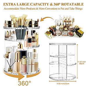 BlingCnsy 360 Large Rotating Makeup Organizer for Vanity Clear - Adjustable & Durable Spinning Cosmetics Skincare Perfume Brush Storage for Bathroom Dresser - Beauty Gift for Girl Women Mom