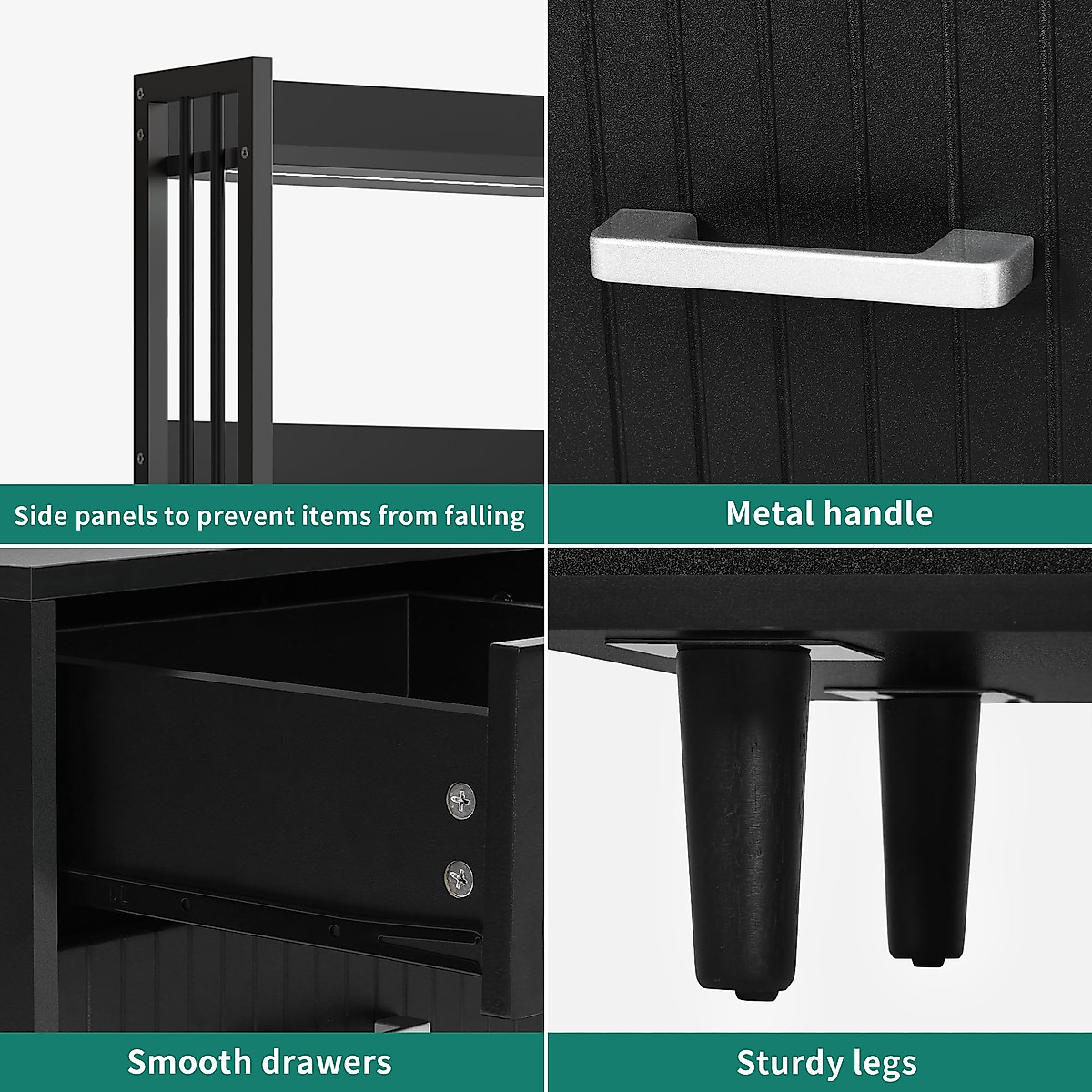 YITAHOME 3 Tier Bookcase, Bookshelf with Lighting, File Cabinet with Charging Station, 3 Drawer Wood Filing Cabinet, Printer Stand with Open Storage Shelves for Home Office, Black