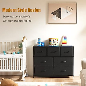 NEWBULIG Dresser for Bedroom,Steel Frame and Wooden Top Closet with 7 Chest Clothes Storage Set,Living Furniture Organizer,30 Inch Height Shelf in Kids Room,Hallway, 7 Drawer, Black