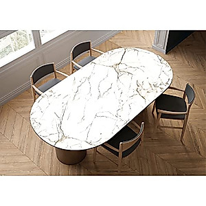 Black White Marble Texture Oval Fitted Tablecloths Polyester Elastic Edge Table Cover for Indoor Kitchen Dining Room or Outdoor Picnic Party Dining Tables Decoration Fits Tables up to 48" x 68"