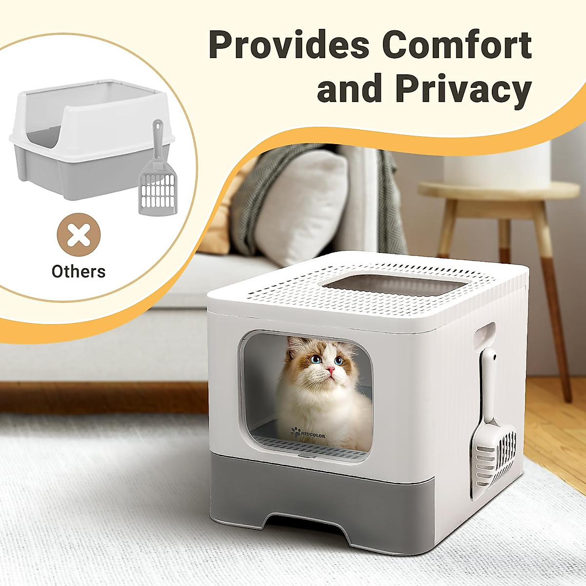 MIU COLOR Enclosed Cat Litter Box, Large Covered Kitty Litter Box with Lid, Big Top Entry Deep Tray, Anti-Splashing Easy to Clean, 20.3 x 15.6 x 15 Inches