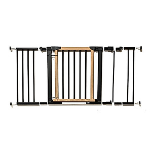 NMN Designs Logan Dog Gate - Indoor Pet Barrier and Wooden Dog Gate with Walk Through Swinging Door - Pressure Mounted for Walls and Stairs - Puppy Gates for The House - Expandable 29.5" to 51.5"