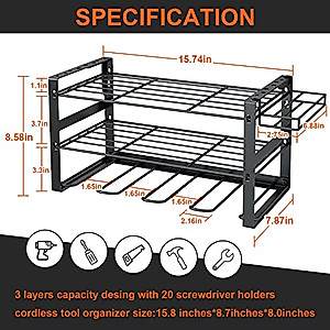 Heavy Duty Floating Tool Shelf Power Tool Organizer Garage Tool Storage Shelf Drill Holder 3 Layers Wall Mounted Storage Rack with Screwdriver Holder Black Suitable for Garage/Workshop