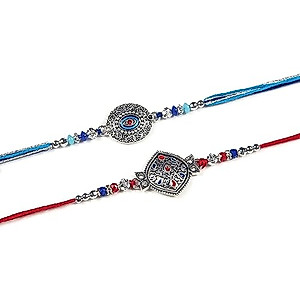 ARTISENIA Designer Rakhi Set of 2 Rakhi for Brother with Raksha Bandhan Greeting Card | Roli Chawal Tika - Raksha Bandhan Kundan Rakhi for Brother | Rakhi for Bhaiya | Rakhi Thread RNJ007