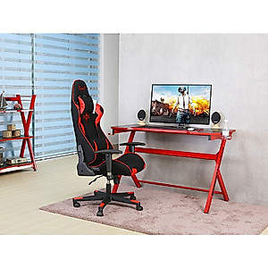 JJS 48" Home Office Gaming Computer Desk with Cable Management, R Shaped Large Gamer Workstation PC Table with Cup Holder Headphone Hook Mouse Pad, Black Manufacturer Brand Name