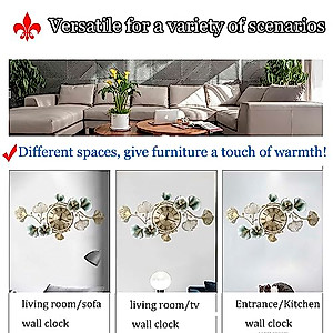 Clock for Living Room，Metal Large Wall Clock for Living Room，Big Clocks for Wall Living Room Ginkgo Leaf Design Wall Clock Silent Non Ticking，33 Inch